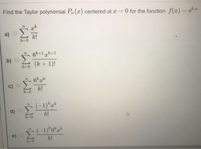 Solved Find the Taylor polynomial Pn(x) centered at x = 0 | Chegg.com