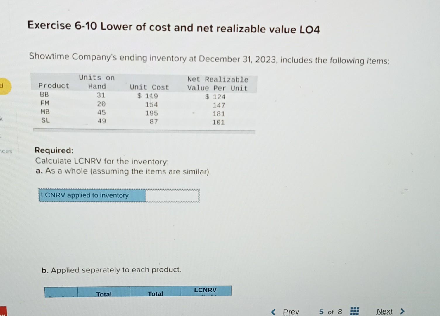 Solved Required: Calculate LCNRV for the inventory: a. As a | Chegg.com