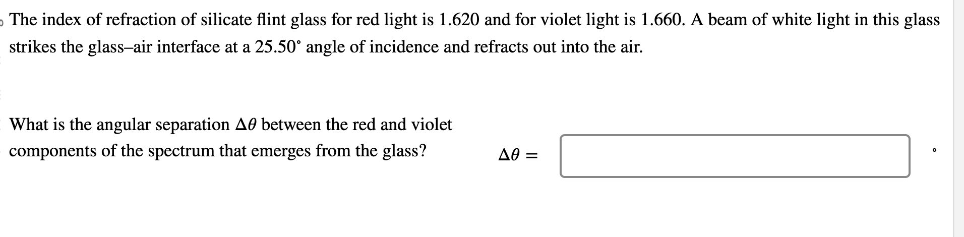 Solved The index of refraction of silicate flint glass for | Chegg.com