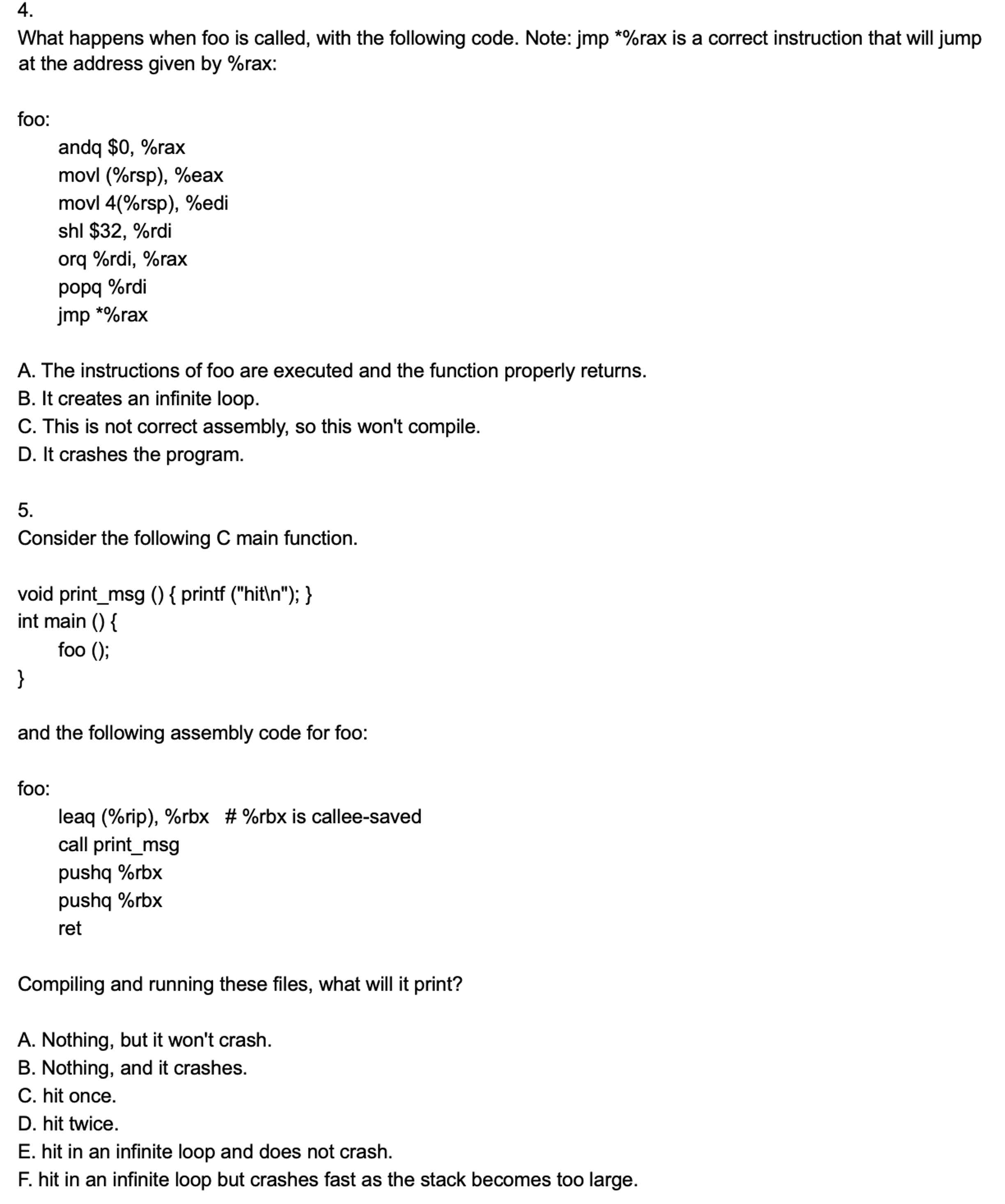 Solved What happens when foo is called, with the following | Chegg.com