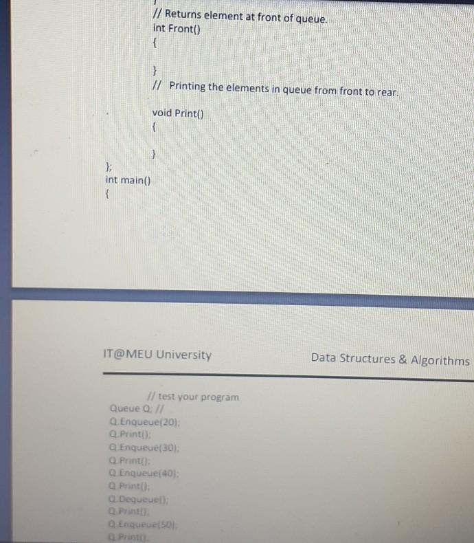 Solved Part1 Queue Implementation Using Array In This Part