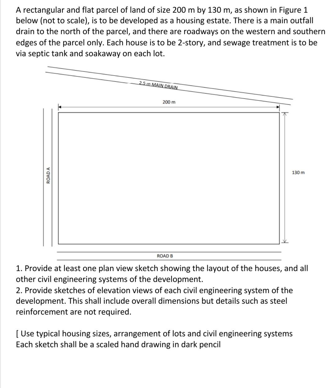 Solved A rectangular and flat parcel of land of size 200 m | Chegg.com