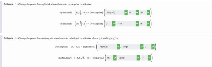 Solved Problem. 1: Change the points from cylindrical | Chegg.com