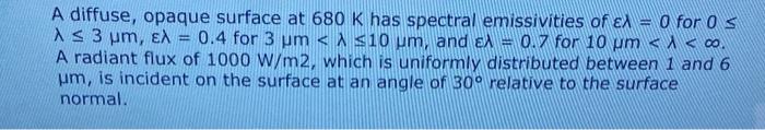 Solved A diffuse, opaque surface at 680 K has spectral | Chegg.com