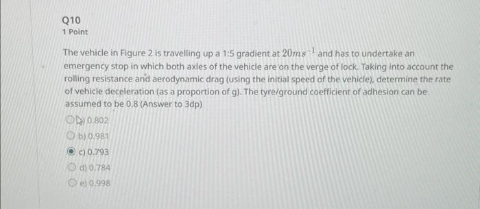 Solved Q10 1 Point The vehicle in Figure 2 is travelling up | Chegg.com