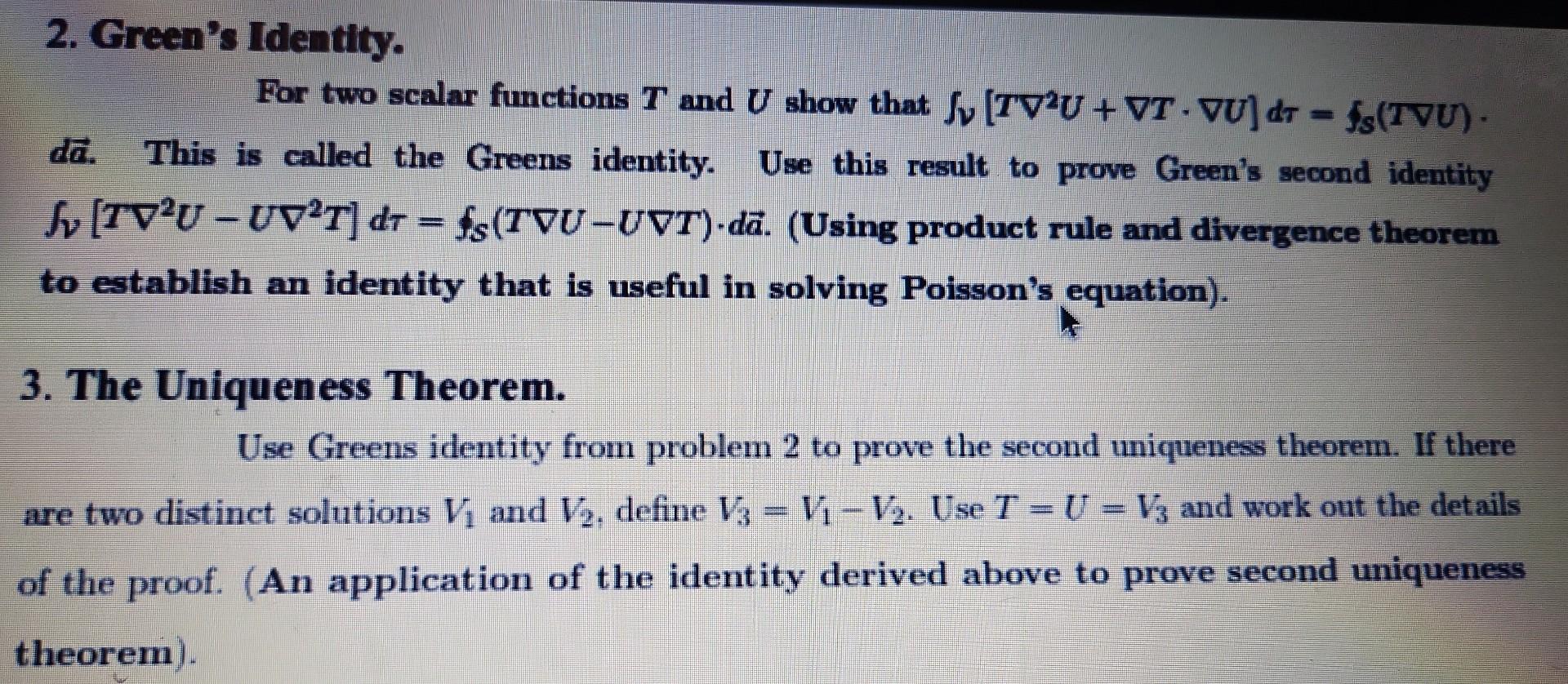Solved 2. Green's Identity. For two scalar functions T and U | Chegg.com