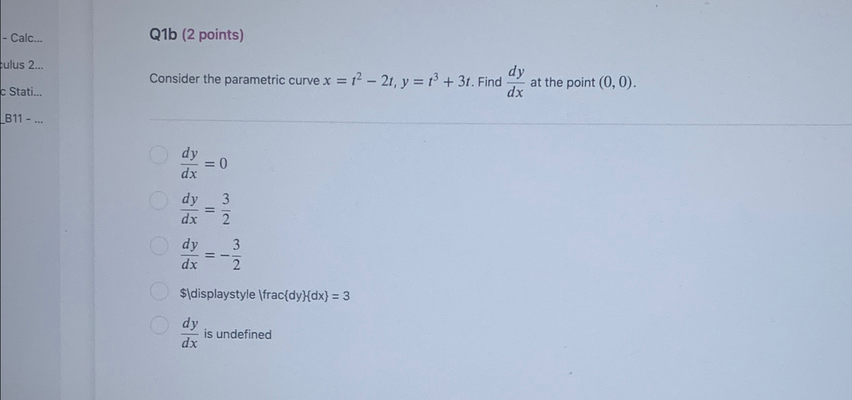 Solved Q1b (2 ﻿points)Consider the parametric curve | Chegg.com