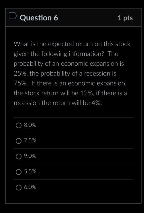 Solved What is the expected return on this stock given the | Chegg.com