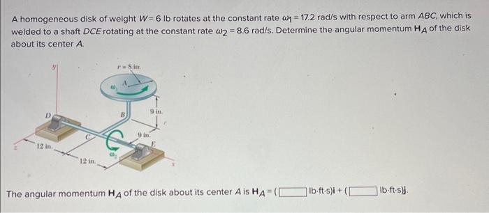 Solved A homogeneous disk of weight W=6lb rotates at the | Chegg.com