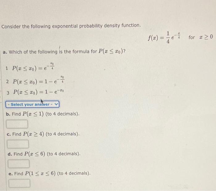 Solved Consider the following exponential probability | Chegg.com