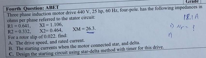 Solved Fourth Question: ABET Three phase induction motor | Chegg.com
