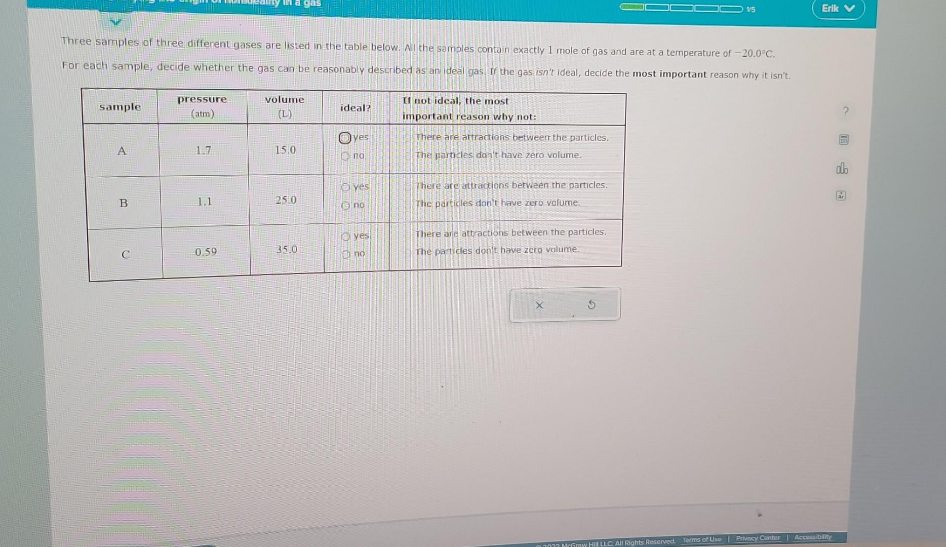 Solved Three samples of three different gases are listed in | Chegg.com