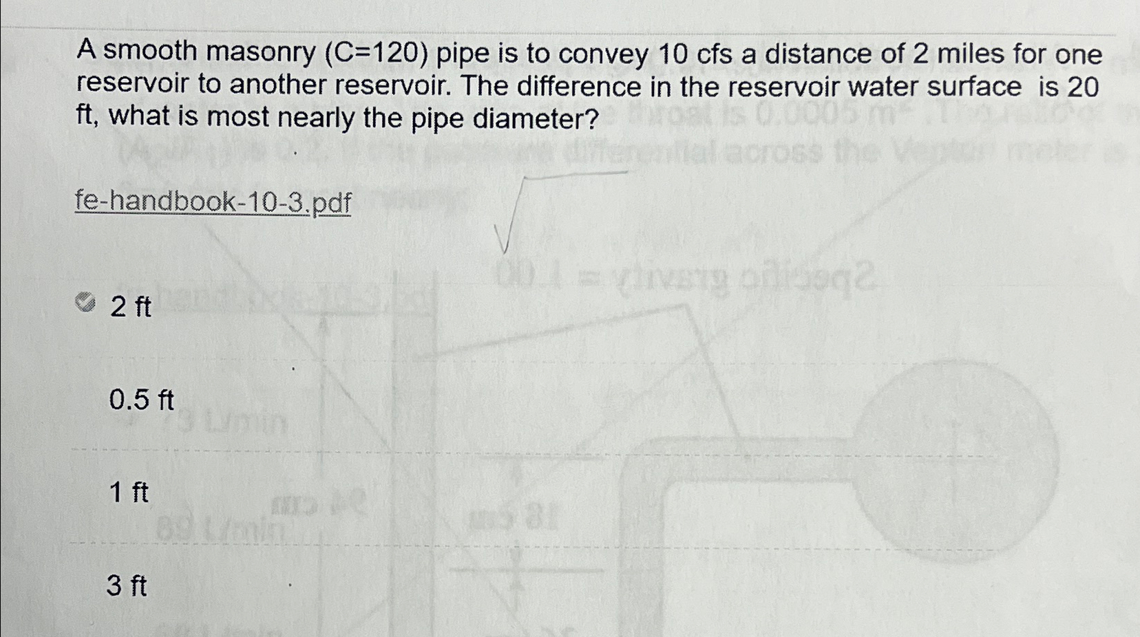 Solved A smooth masonry ( C=120 ﻿pipe is to convey 10cfs ﻿a | Chegg.com