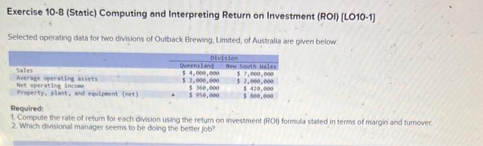 Solved Exercise 10-8 (Static) Computing and Interpreting | Chegg.com