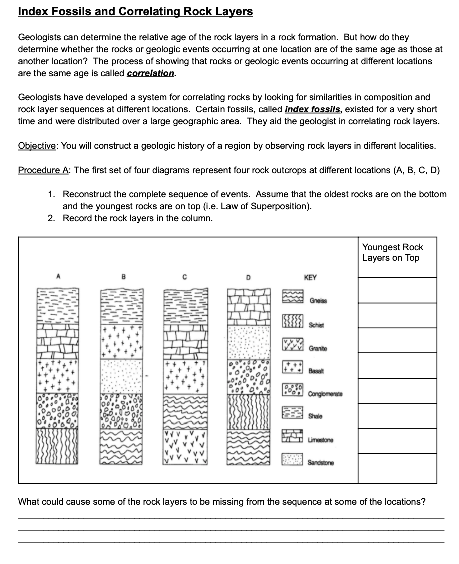 Solved Index Fossils and Correlating Rock LayersGeologists | Chegg.com