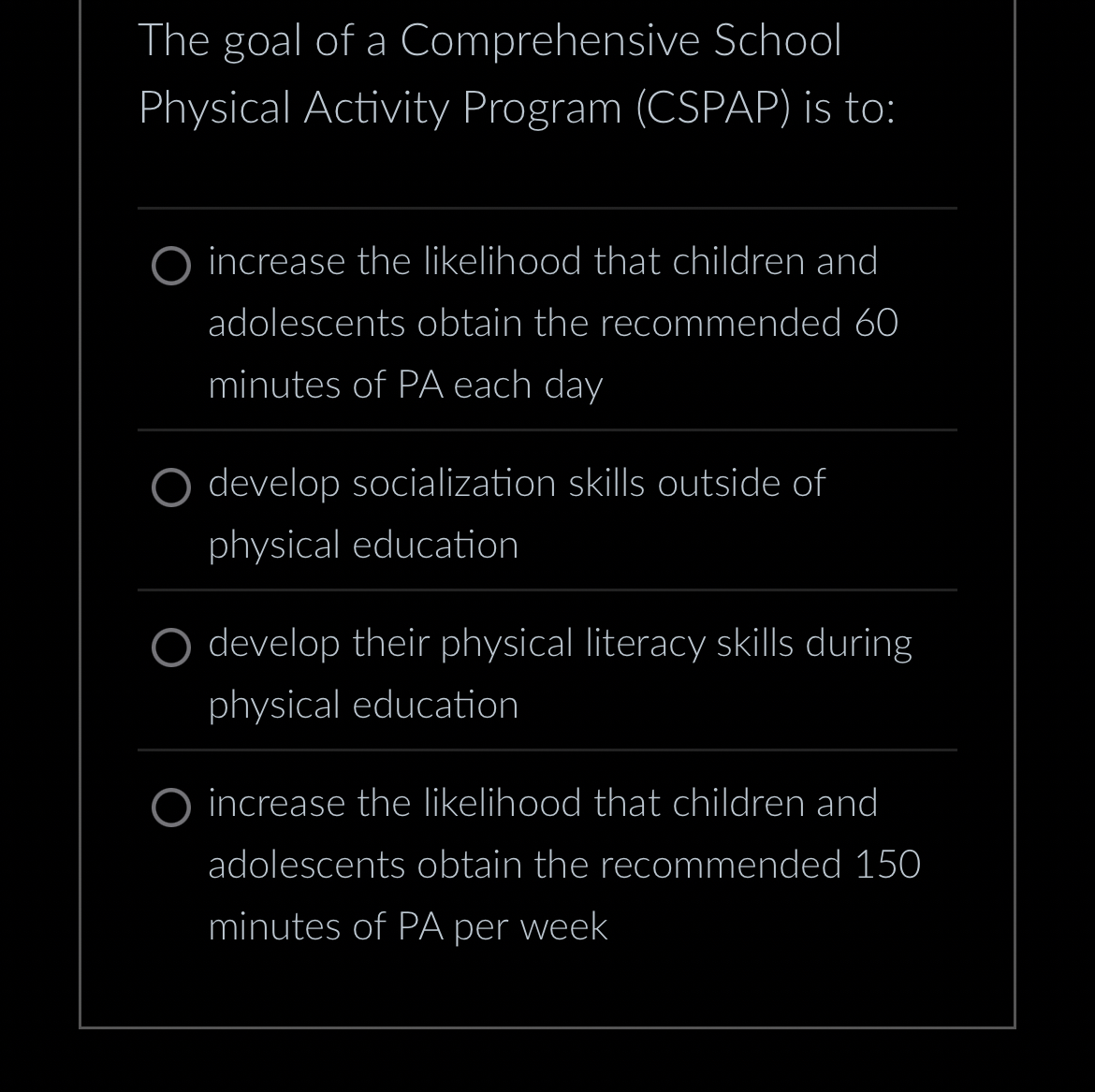 Solved The goal of a Comprehensive SchoolPhysical Activity | Chegg.com