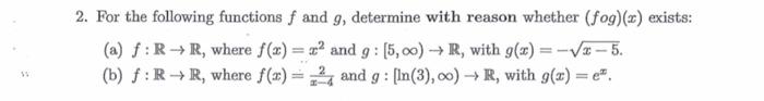 Solved 2. For the following functions \\( f \\) and \\( g | Chegg.com