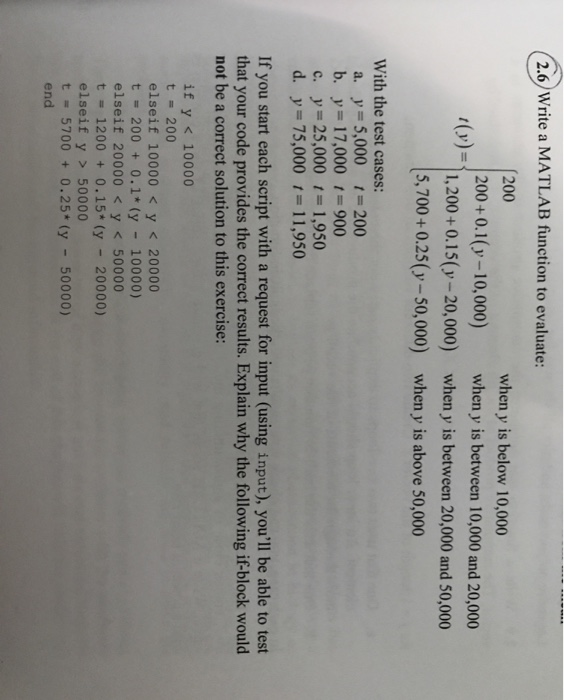 Solved (2.6 Write a MATLAB function to evaluate: 200 when y | Chegg.com
