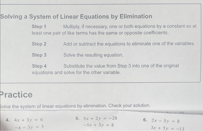 Solved Solving a System of Linear Equations by Elimination | Chegg.com