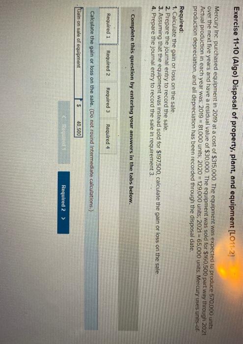 Solved Exercise 11-10 (Algo) Disposal of property, plant, | Chegg.com