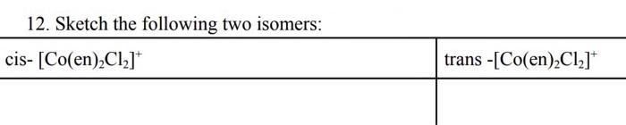 Solved 12. Sketch the following two isomers: cis- [Co(en) | Chegg.com