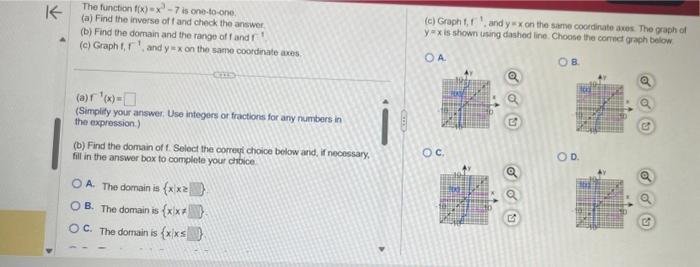 Solved The function f(x)=x3−7 is ono-to-one. (a) Find the | Chegg.com