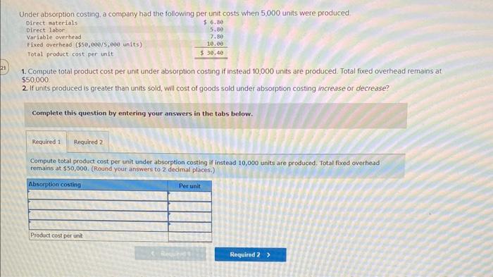 Solved 1. Compute total product cost per unit under | Chegg.com