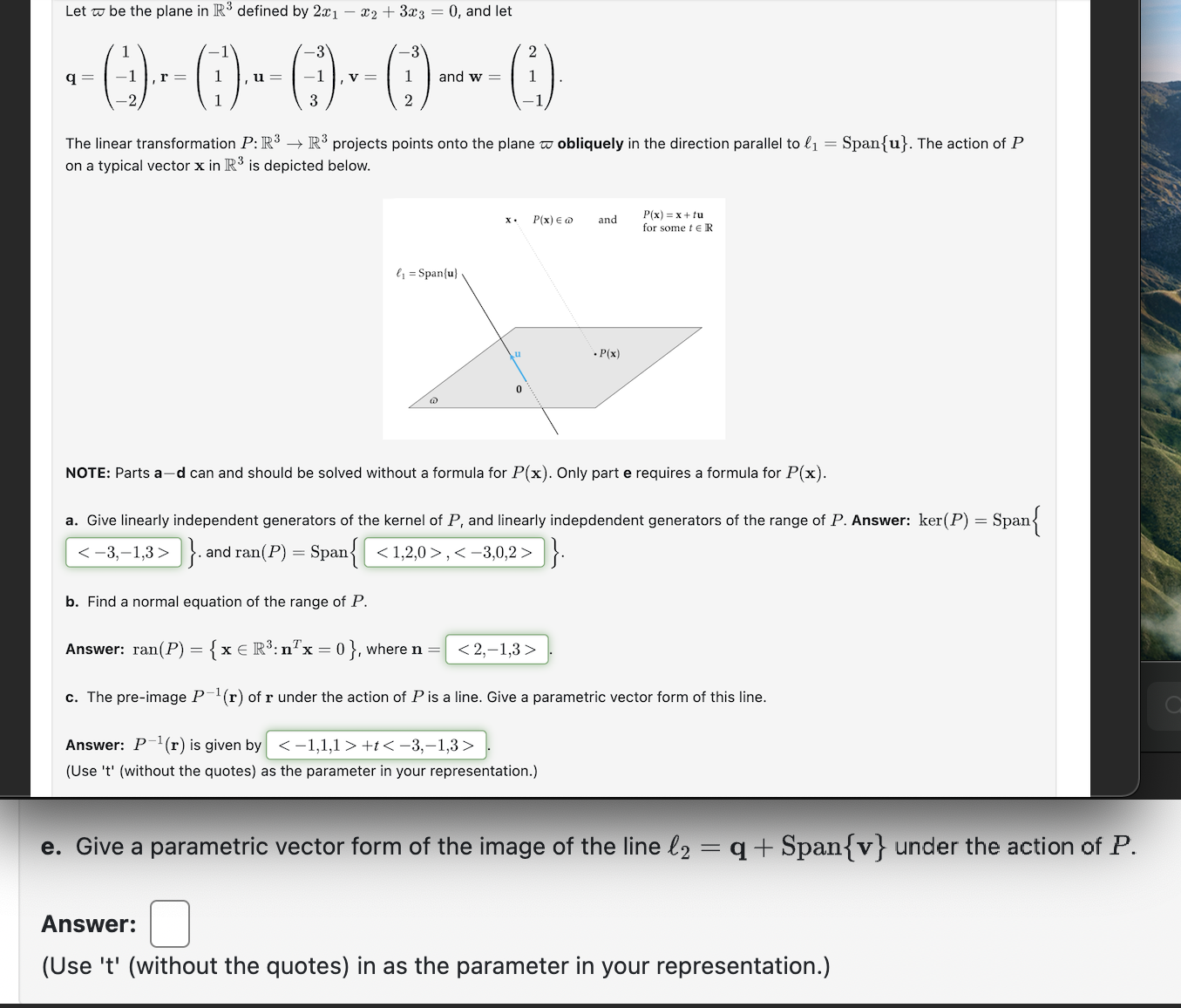 Solved e. ﻿Give a parametric vector form of ﻿the image of | Chegg.com
