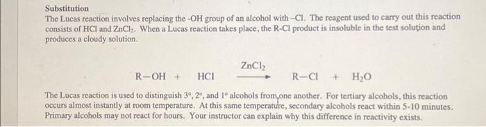 Solved Substitution The Lucas reaction involves replacing | Chegg.com