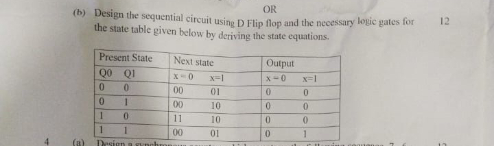 (b) ﻿Design the sequential circuit using D Flip flop | Chegg.com