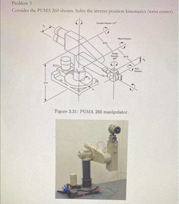Solved Problem 3 Consider the PUMA 260 shown. Solve the | Chegg.com