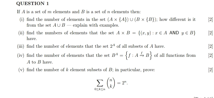 Solved QUESTION 1If A ﻿is a set of m ﻿elements and B ﻿is a | Chegg.com