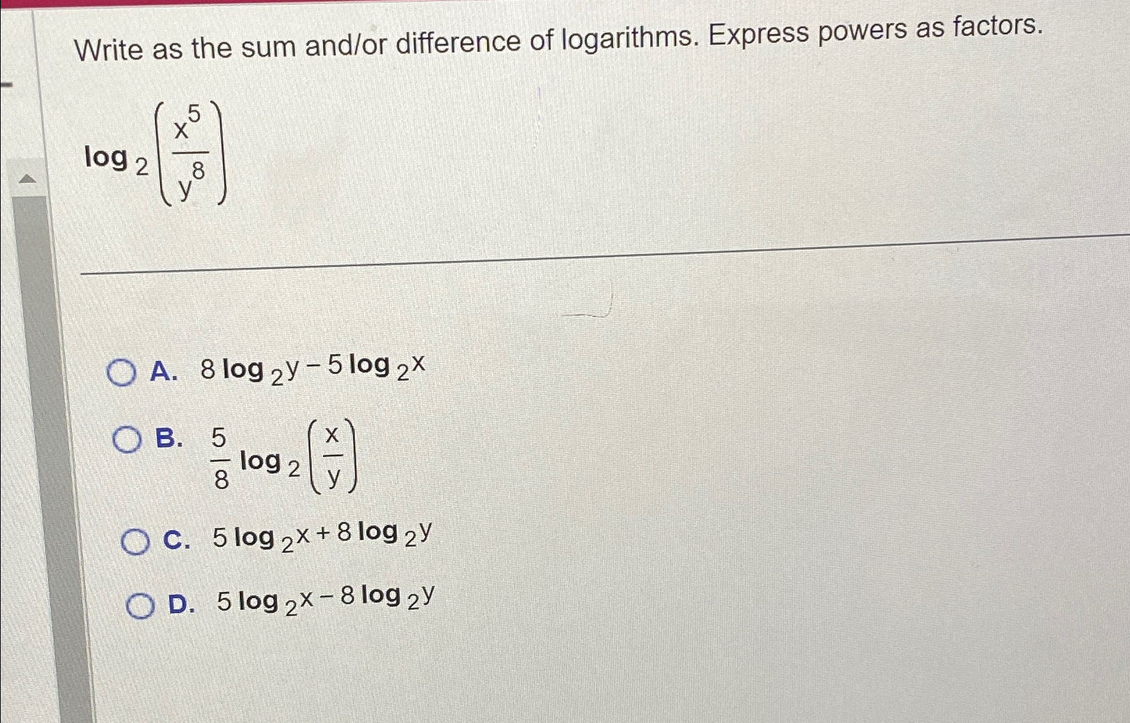 Solved Write as the sum and/or difference of logarithms. | Chegg.com