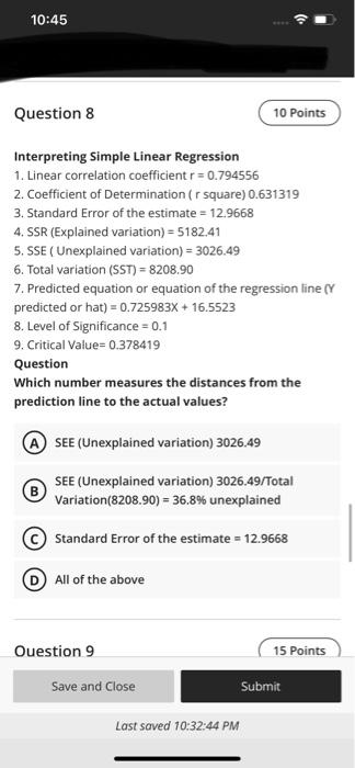 Solved 10:45 Interpreting Simple Linear Regression 1. Linear | Chegg.com