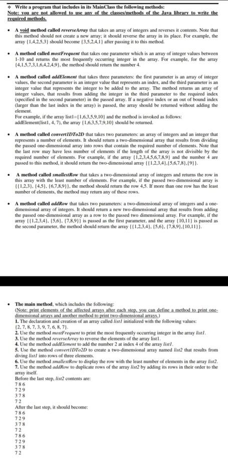 Solved → Write a program that includes in its MainClass the | Chegg.com