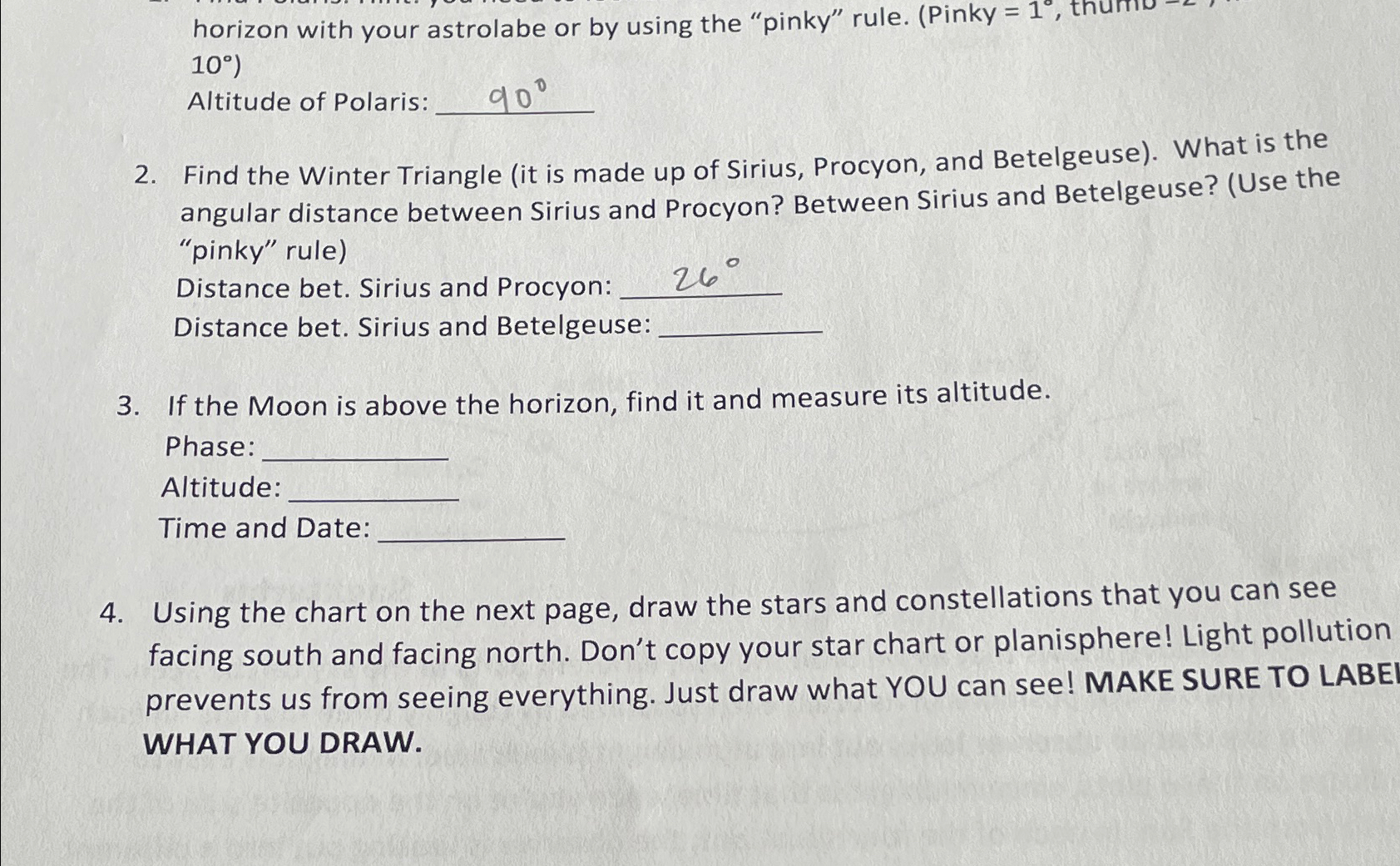 Solved horizon with your astrolabe or by using the "pinky" | Chegg.com