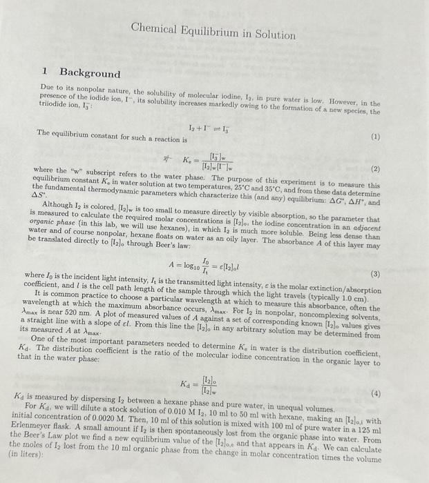 Solved Chemical Equilibrium in Solution Experiment. I am | Chegg.com