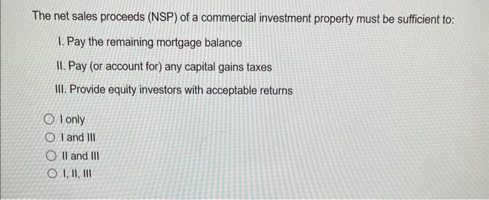 Solved The net sales proceeds (NSP) of a commercial | Chegg.com