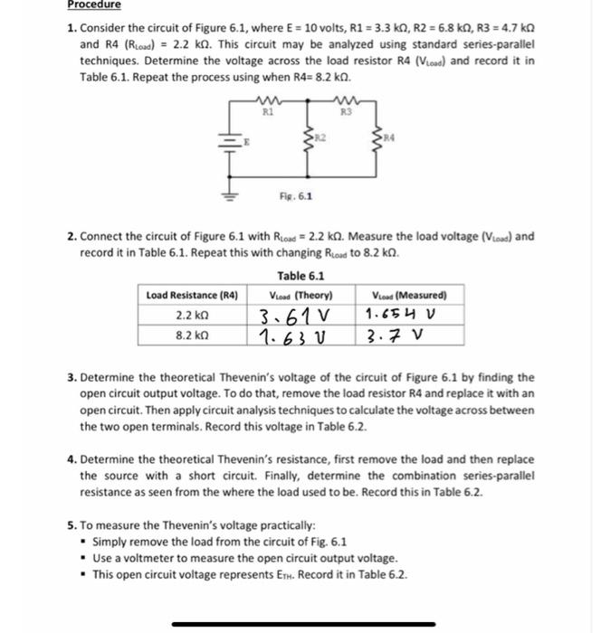 Solved Experiment 6: Thevenin's Theorem Objective The | Chegg.com