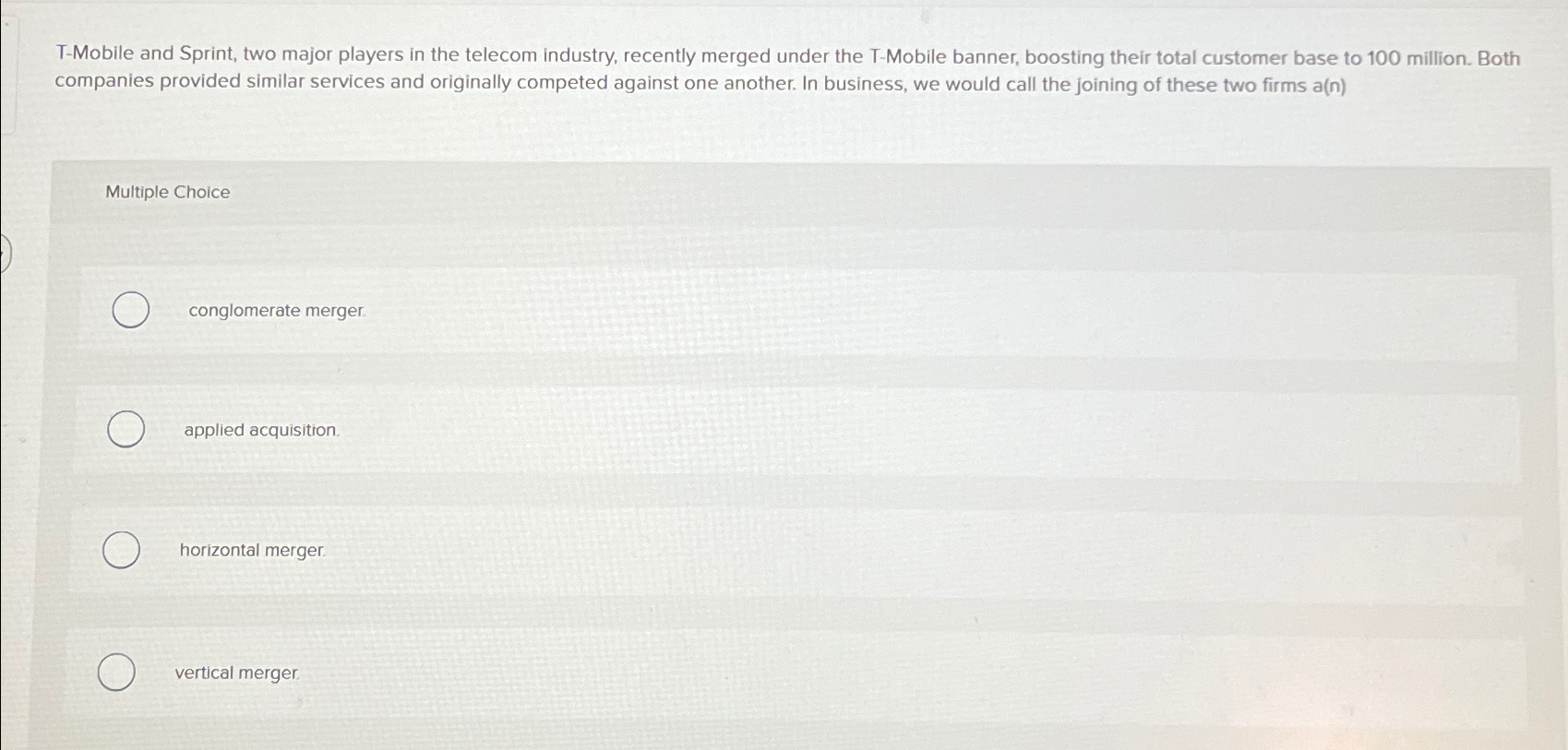 Solved T-Mobile and Sprint, two major players in the telecom | Chegg.com