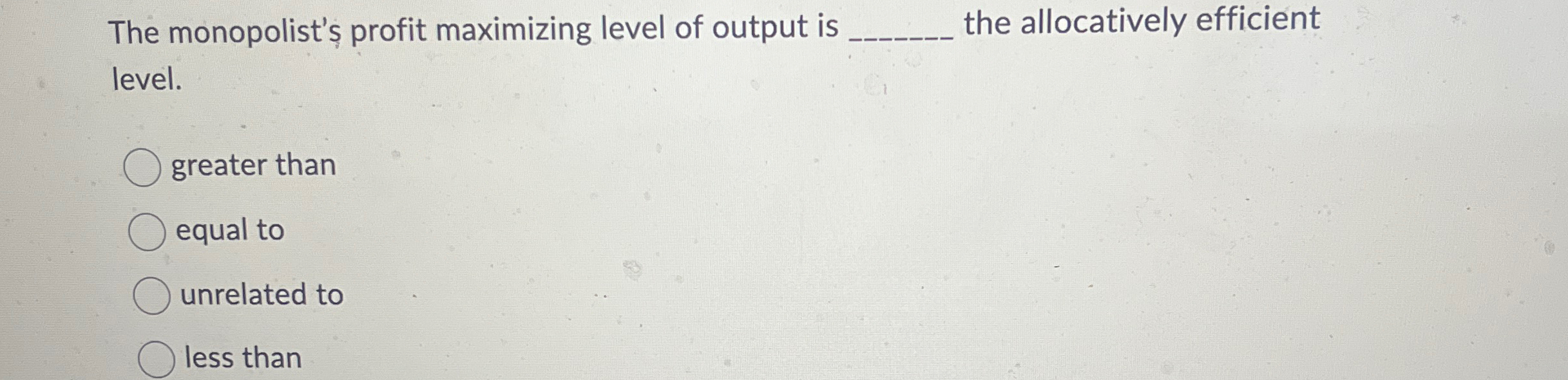 Solved The monopolist's profit maximizing level of output is | Chegg.com