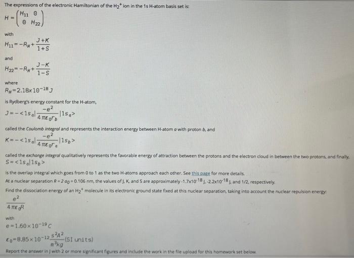 Solved The expressions of the electronic Hamiltonian of the | Chegg.com