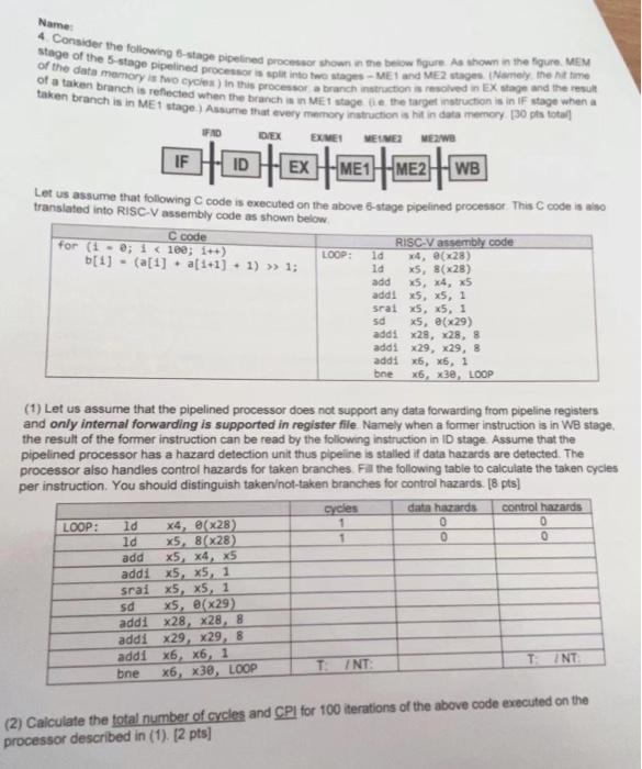 Name: 4. Consider the following 6-stage pipelined | Chegg.com