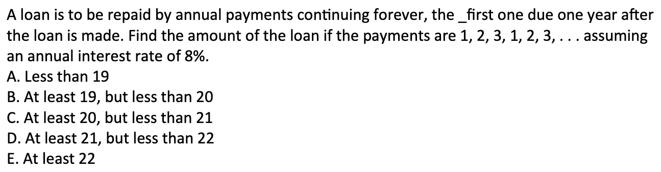 Solved A loan is to be repaid by annual payments continuing | Chegg.com