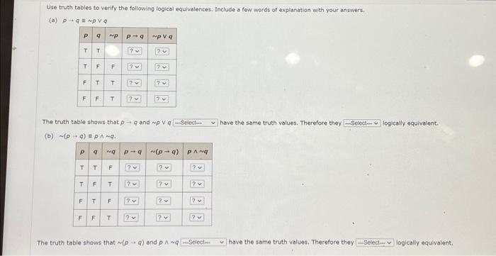Solved Use truth tables to verify the following logical | Chegg.com