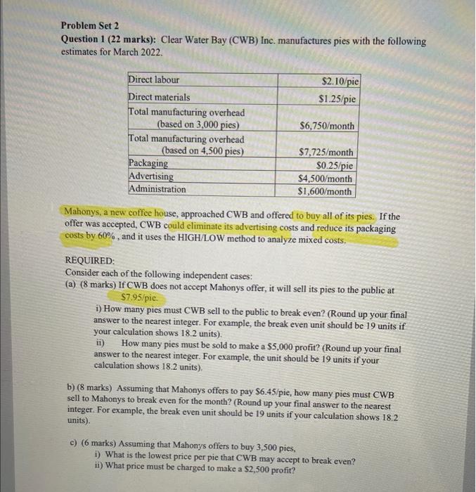 Solved Problem Set 2 Question 1 (22 marks): Clear Water Bay | Chegg.com