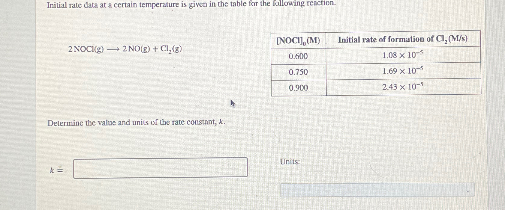 Solved Initial rate data at a certain temperature is given | Chegg.com