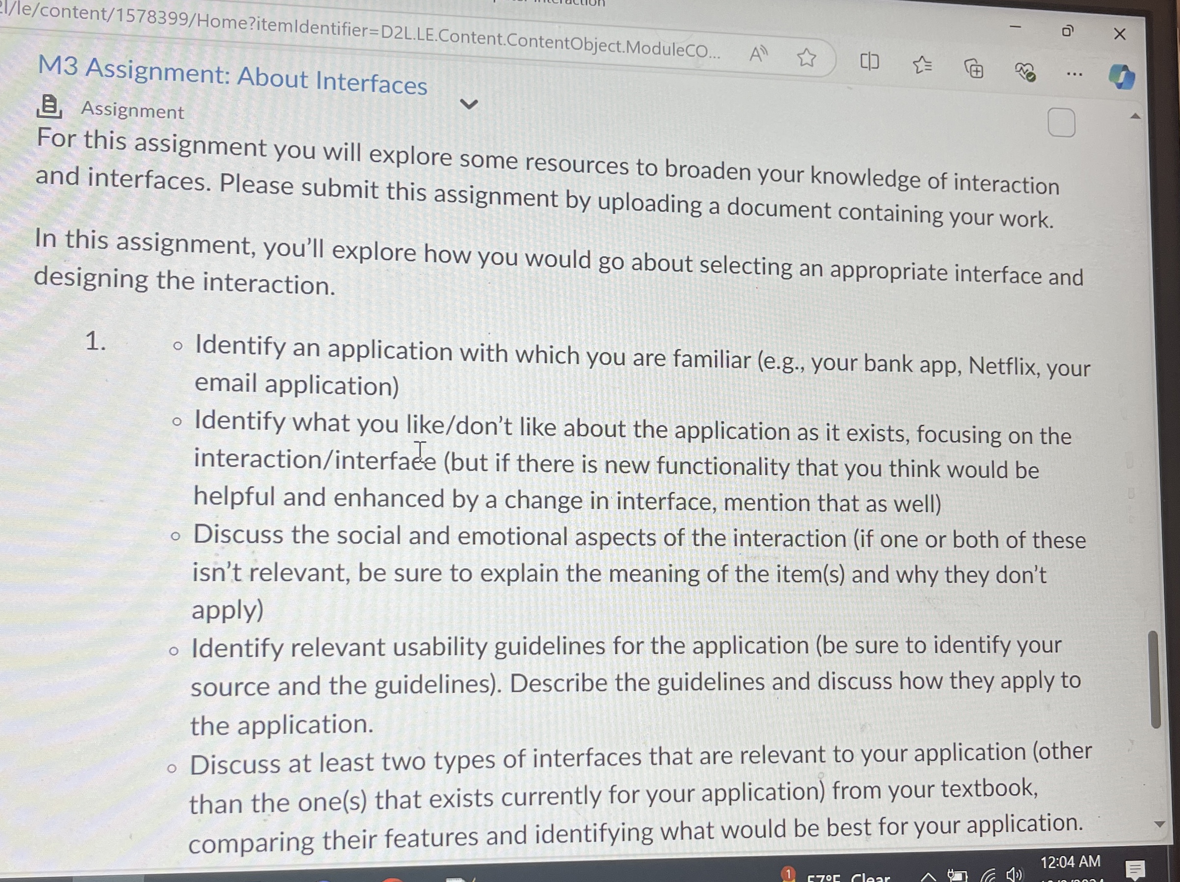 Solved M3 ﻿Assignment: About InterfacesAssignmentFor this | Chegg.com