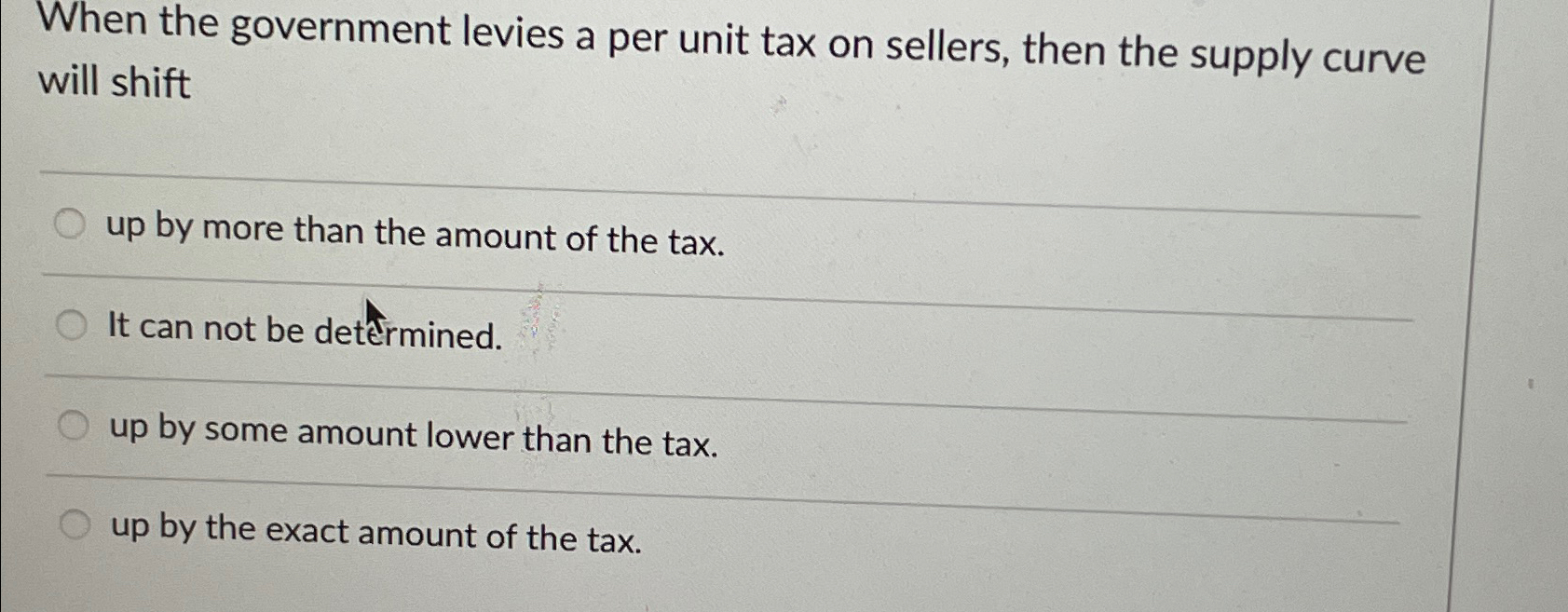 Solved When the government levies a per unit tax on sellers, | Chegg.com