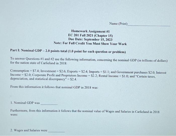 Name Print Homework Assignment 1 Ec 201 Fall 2021